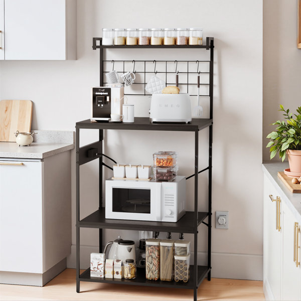 17 Stories Kitchen Bakers Rack with Power Outlet, Small Microwave Stand with Adjustable Storage ...